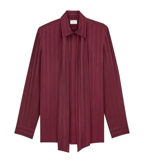 Saint Laurent Silk Striped Pussybow Blouse