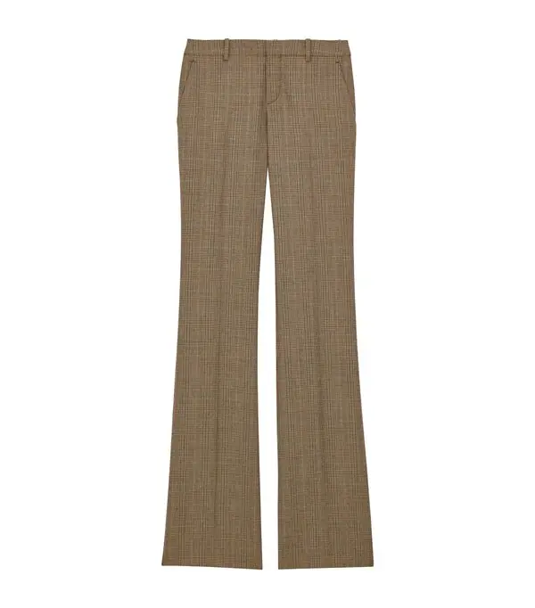 Saint Laurent Wool Check Flared Trousers - Brown