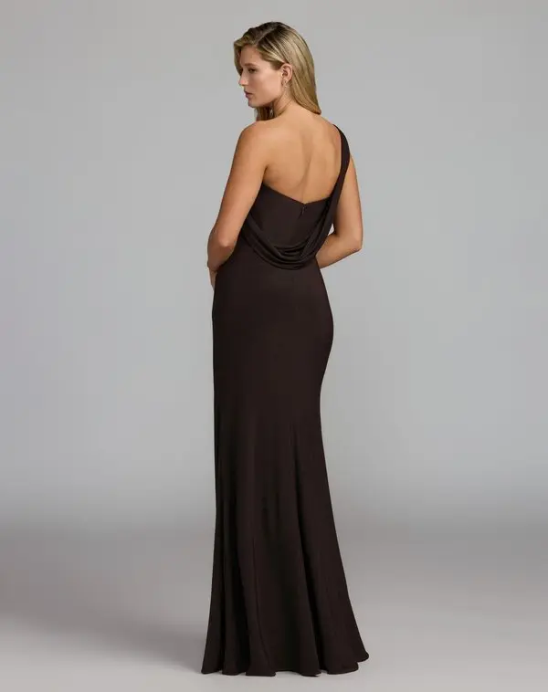 Mac Duggal Brown One Shoulder Embellished Jersey Gown