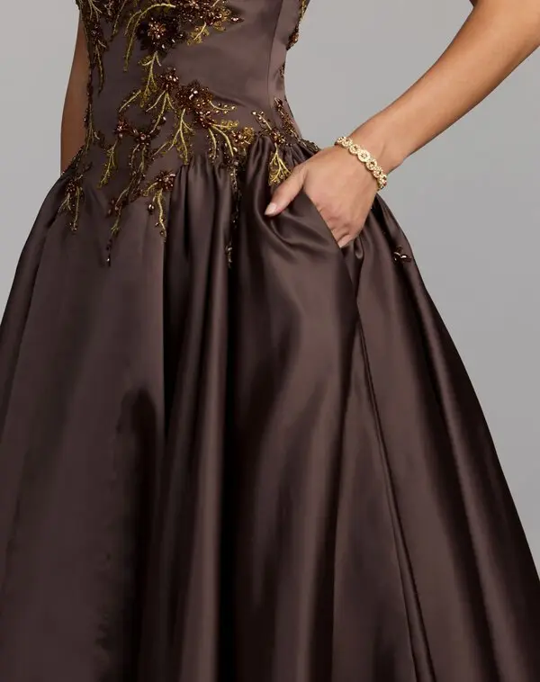 Mac Duggal Halter Neck Floral Embroidered A-line Gown