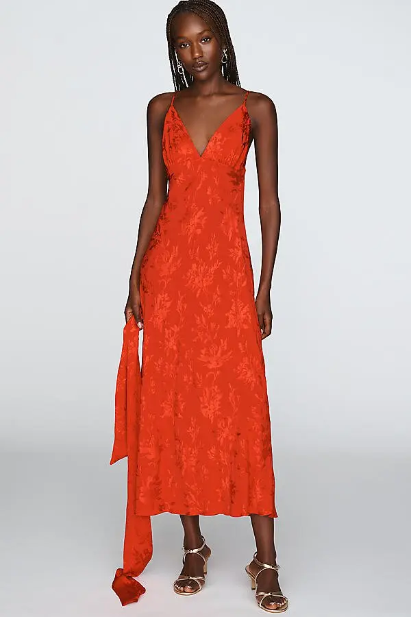 Maeve Clara Scarf-neck Jacquard Midi Dress - Red