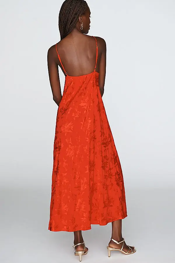 Maeve Clara Scarf-neck Jacquard Midi Dress - Red