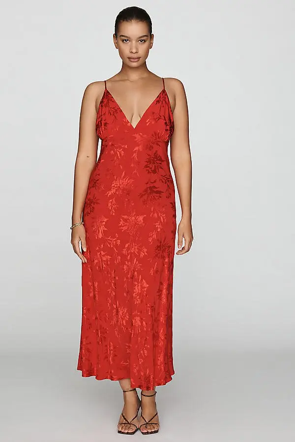Maeve Clara Scarf-neck Jacquard Midi Dress - Red