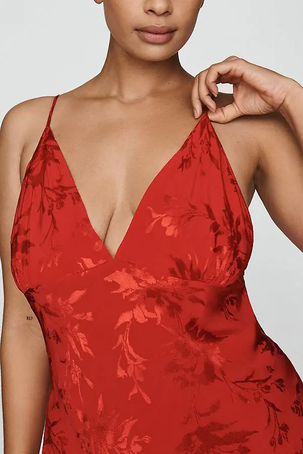 Maeve Clara Scarf-neck Jacquard Midi Dress - Red