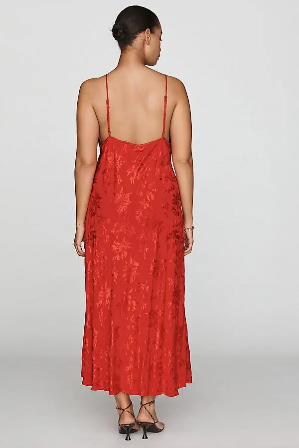 Maeve Clara Scarf-neck Jacquard Midi Dress - Red