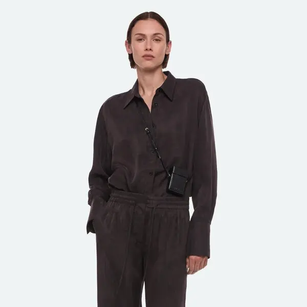 Helmut Lang Fluid Drape Microsueded Tencel Shirt - Truffle