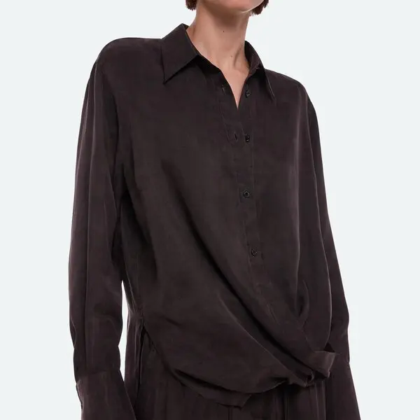 Helmut Lang Fluid Drape Microsueded Tencel Shirt - Truffle