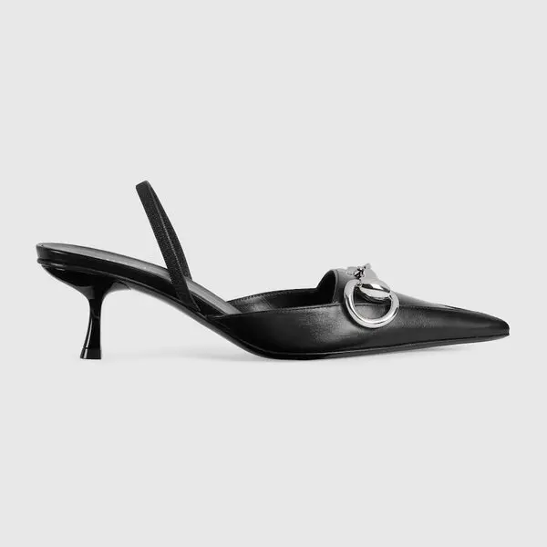 Gucci Leather Horsebit Slingback Pumps - Black