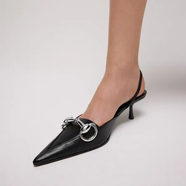 Gucci Leather Horsebit Slingback Pumps - Black