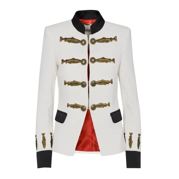 THE EXTREME COLLECTION Ivory Military Tailored Blazer With Gold Embroidery - White/yellow