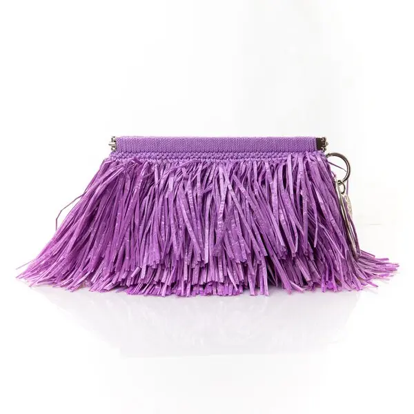 SPEIRA Clutch With Raffia Fringes Lilac