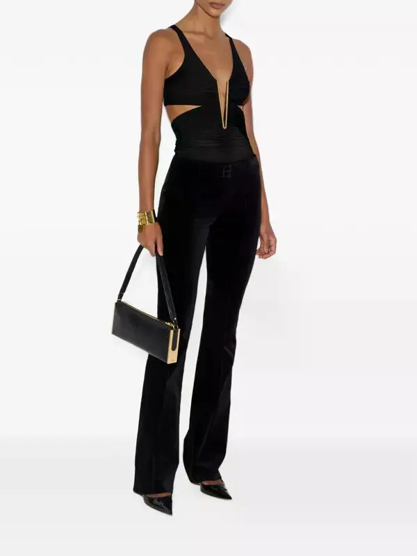 Elisabetta Franchi Draped Cut-out Bodysuit With Golden V-plaque