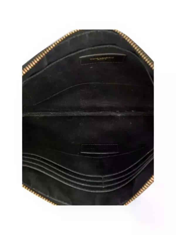 Saint Laurent Croc Embossed Leather Monogram Zipped Tablet Holder Clutch Bag