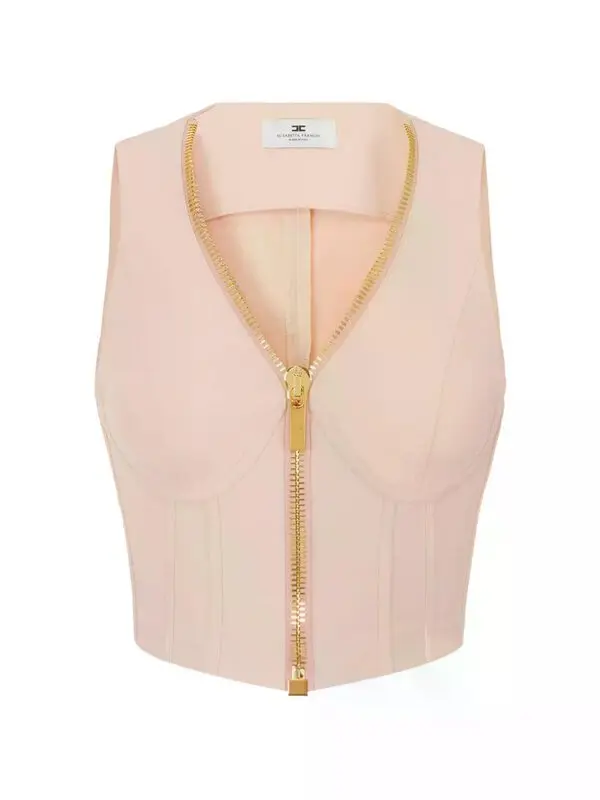 Elisabetta Franchi Sleeveless Technical Fabric Top With Zip Closure - Pink