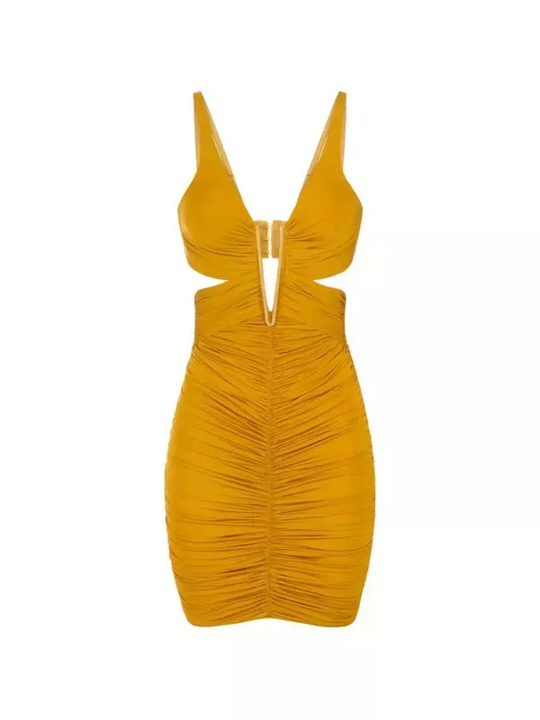 Elisabetta Franchi Sleeveless Mini Dress With Cut-outs And Embellished Neckline - Yellow