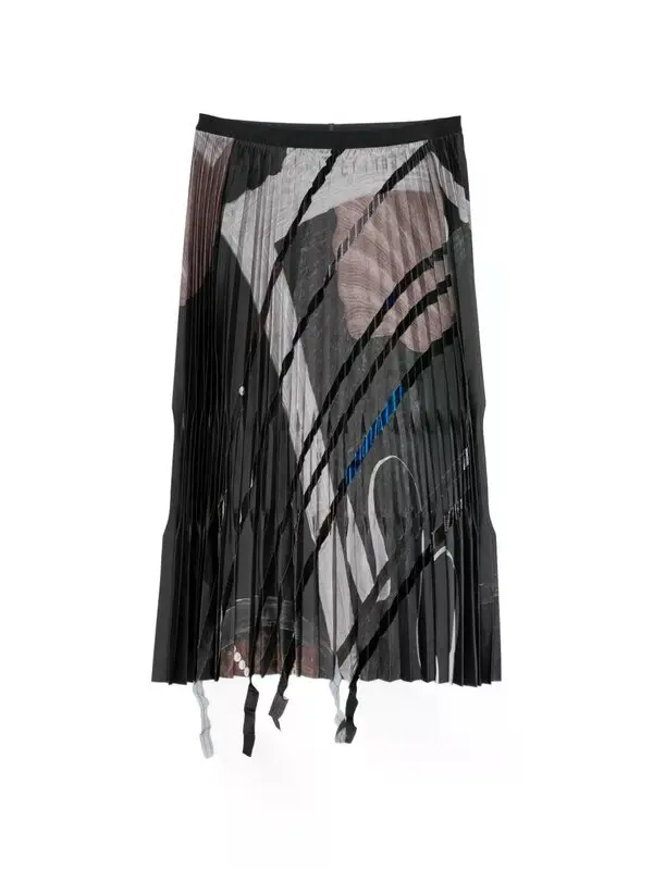JNBY Pleated Abstract Print Midi Skirt