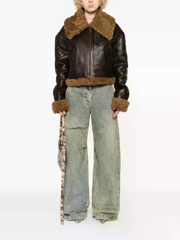 Vetements Shearling Trim Leather Jacket