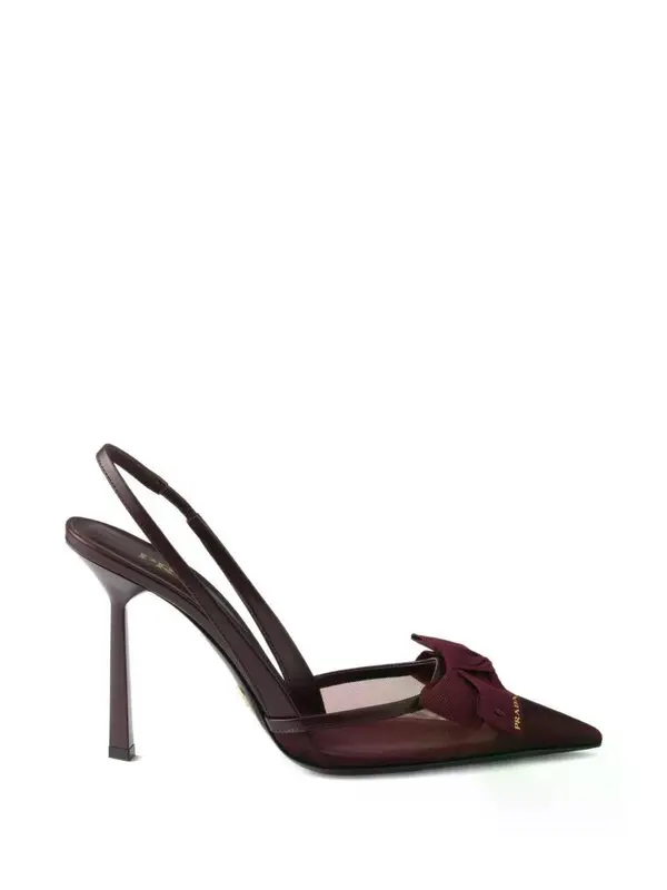 Prada Mesh Fabric Slingback Pumps With Bow Detailing