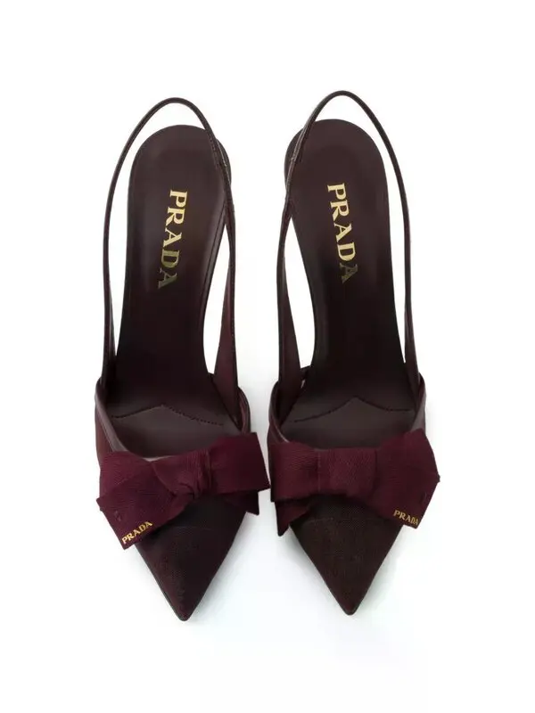 Prada Mesh Fabric Slingback Pumps With Bow Detailing