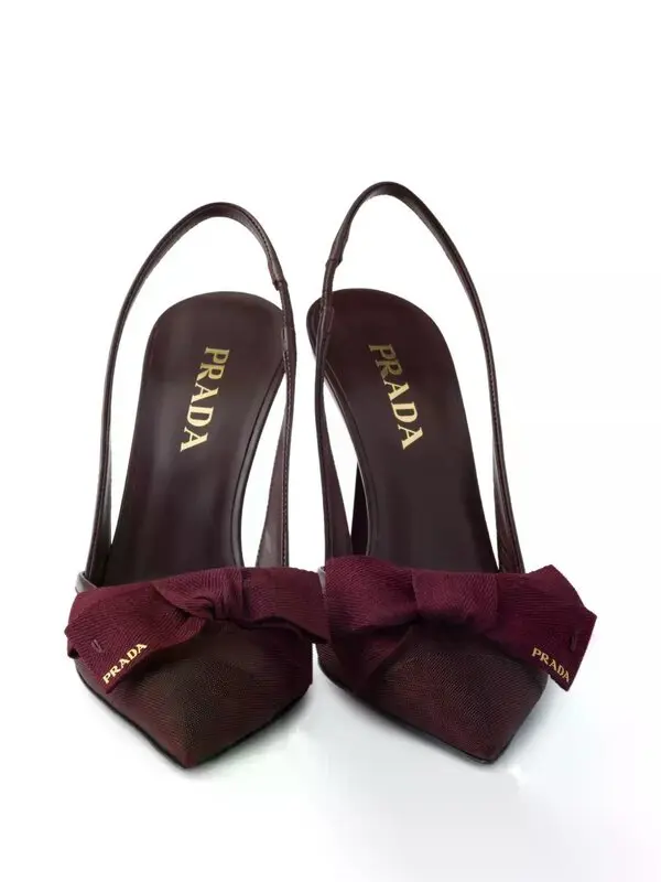 Prada Mesh Fabric Slingback Pumps With Bow Detailing