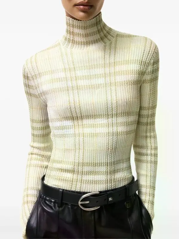 Burberry Check Viscose Turtleneck Sweater - Neutrals
