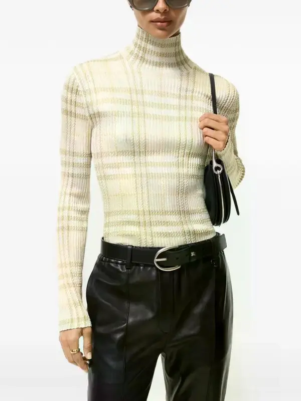 Burberry Check Viscose Turtleneck Sweater - Neutrals