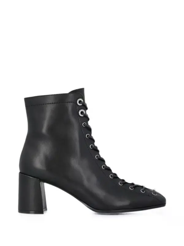 Pinko Lace-up Leather Ankle Boots With Crystal Embellished Eyelets