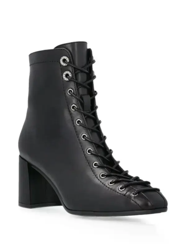 Pinko Lace-up Leather Ankle Boots With Crystal Embellished Eyelets