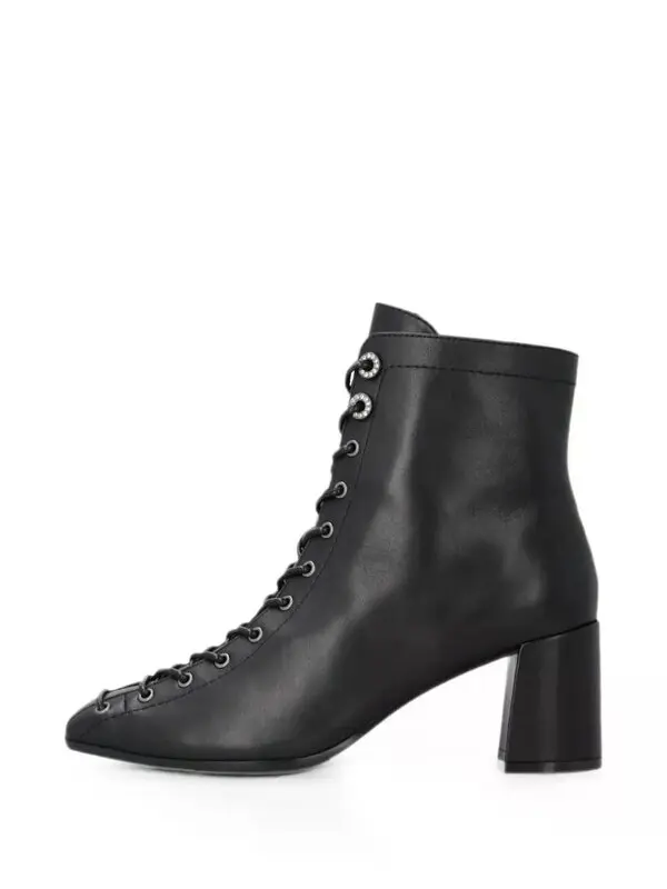 Pinko Lace-up Leather Ankle Boots With Crystal Embellished Eyelets