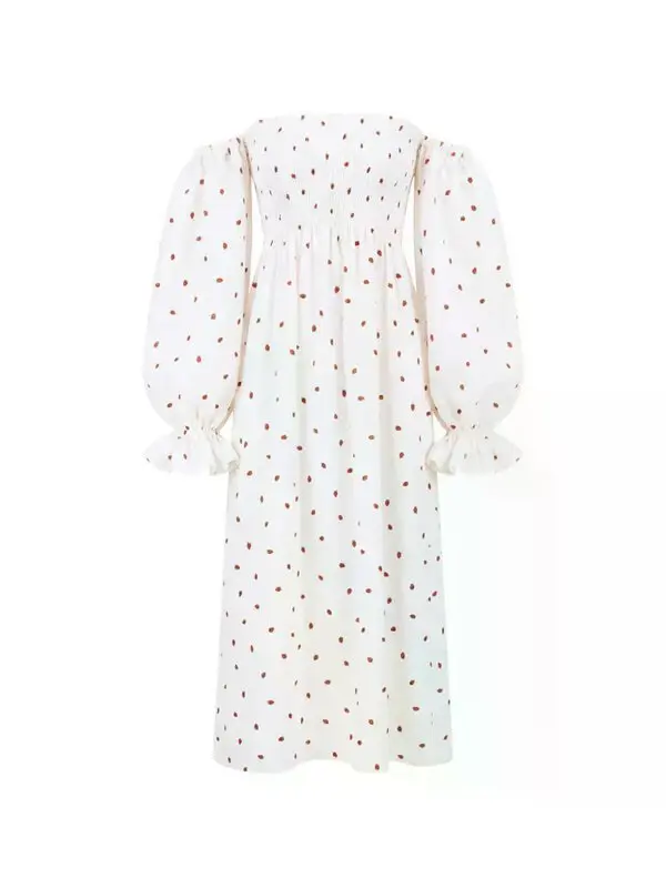 Sleeper Atlanta Strawberry-print Linen Midi Dress - White