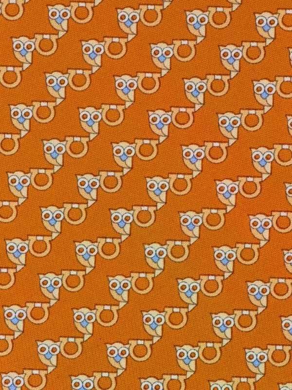 FERRAGAMO Gancini Owl Print Neck Tie - Orange