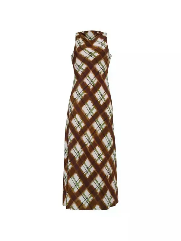 Cara Cara Plaid Print Cowl Neck Midi Dress