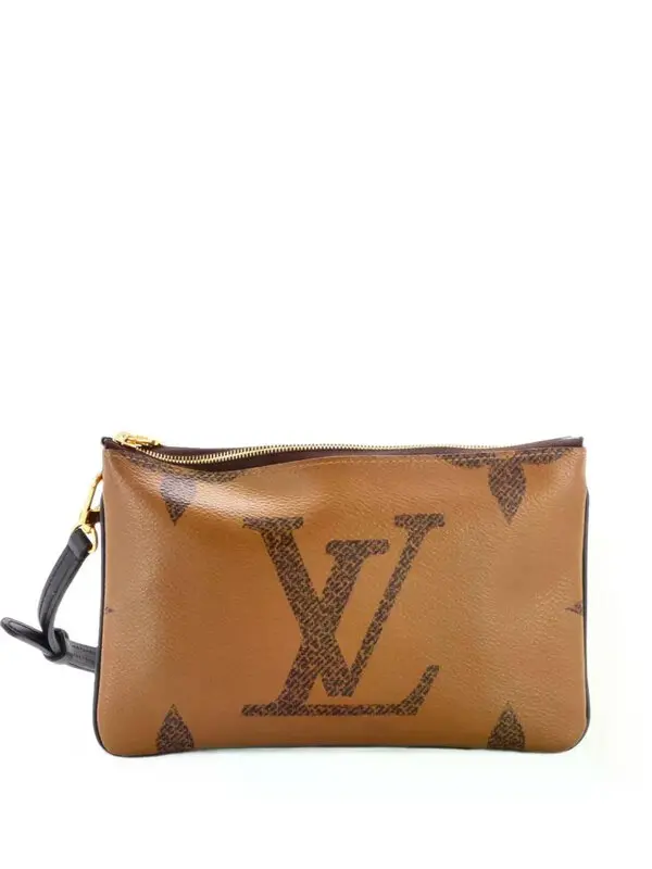 LOUIS VUITTON Double Zip Pochette Reverse Monogram Giant Clutch Bag - Brown