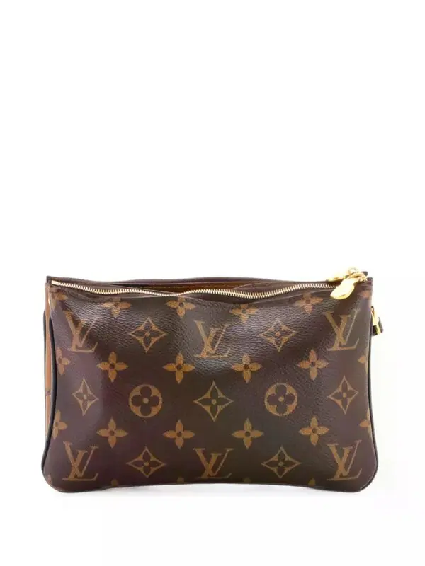 LOUIS VUITTON Double Zip Pochette Reverse Monogram Giant Clutch Bag - Brown