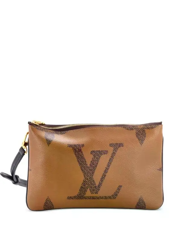 LOUIS VUITTON Double Zip Pochette Reverse Monogram Giant Clutch Bag - Brown