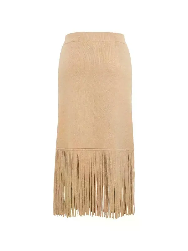 Cara Cara Delphi Midi Skirt With Fringe - Neutrals