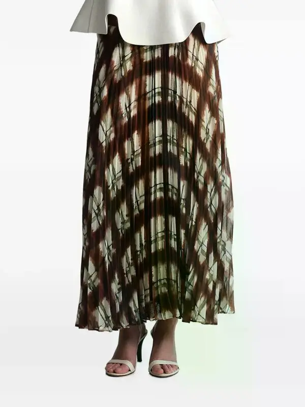 Cara Cara Pleated Plaid Maxi Skirt - Brown