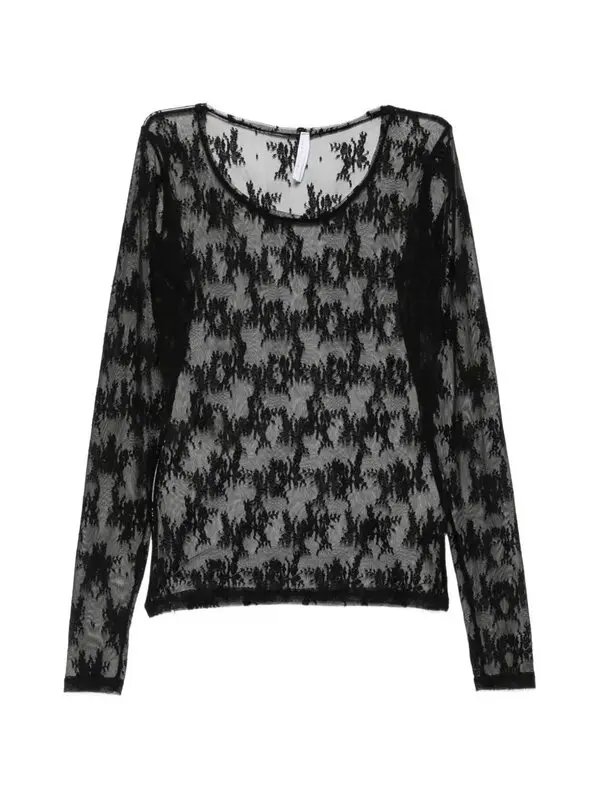 Imperial Lace-patterned Long-sleeve Top - Black