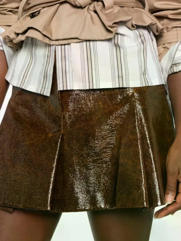 Sportmax Patent Finish A-line Mini Skirt - Brown