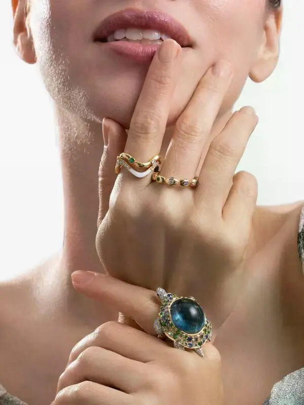 CICADA JEWELRY Sapphire And Ruby Bubble Ring In 18k Yellow