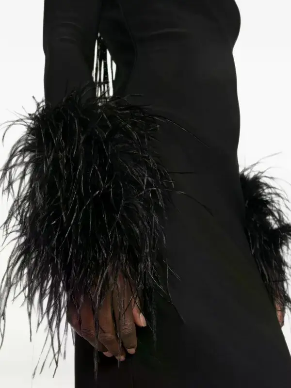 TWENTY FOURHAITCH Feather-trim Long-sleeve Midi Dress