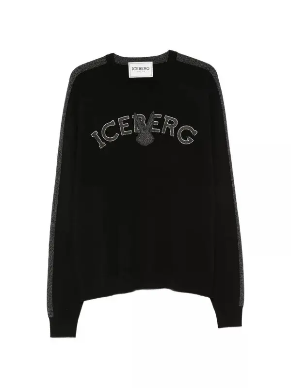 Iceberg Logo-embroidered Side-stripe Crew Neck Sweater