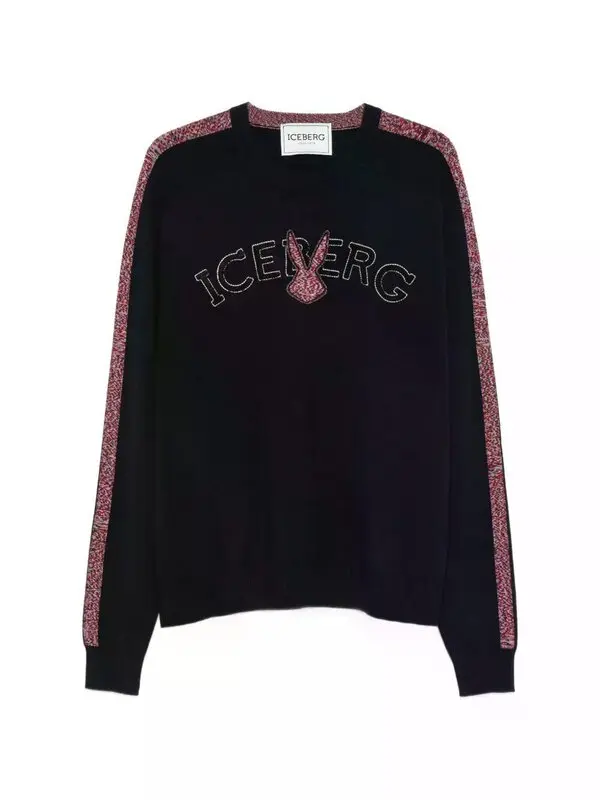 Iceberg Logo Embroidered Side Stripe Sweater - Blue