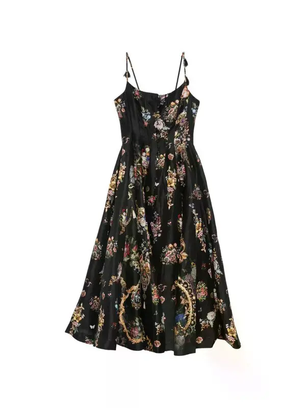 Camilla Crystal-embellished Floral Print Midi Dress - Black