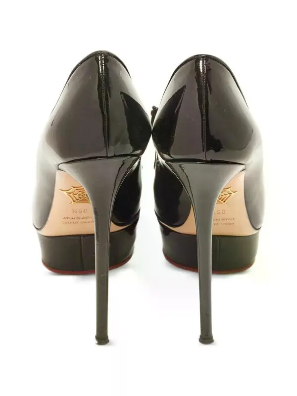 CHARLOTTE OLYMPIA Patent Leather Fringed Bow Platform Pumps - Black