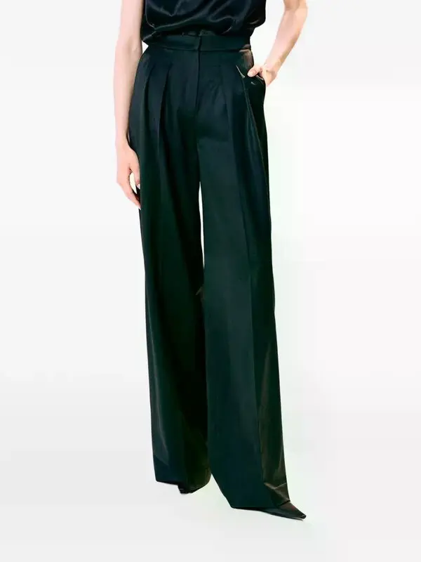M.MARQUISE Wool Crystal Embellished Draped Wide-leg Trousers - Black