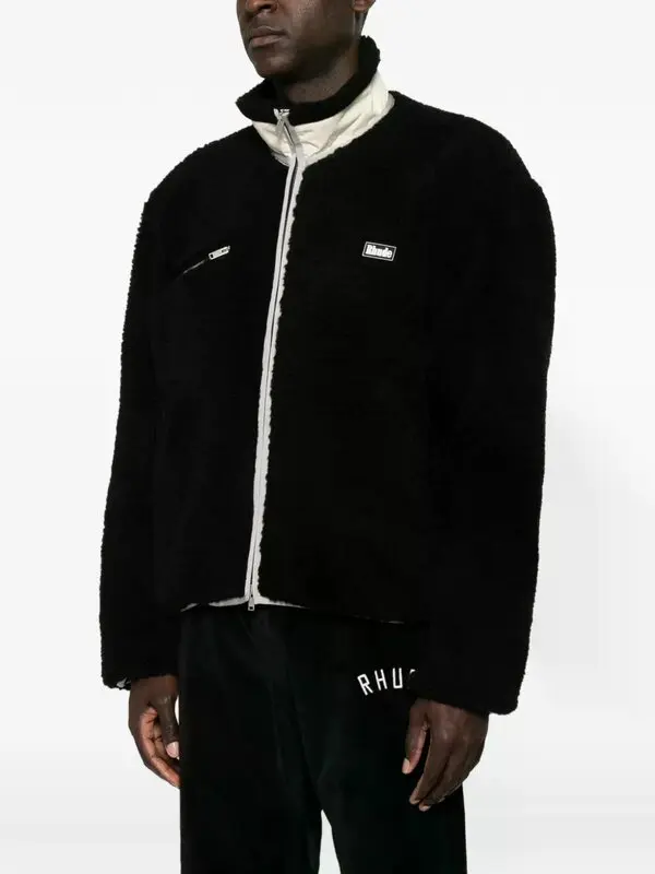 Rhude Fleece Logo Patch High Neck Jacket - Black