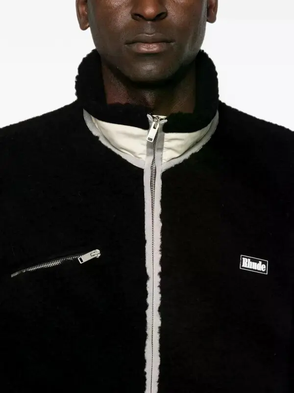 Rhude Fleece Logo Patch High Neck Jacket - Black