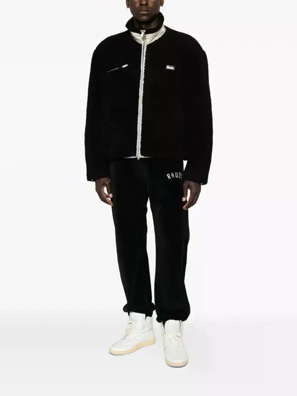 Rhude Fleece Logo Patch High Neck Jacket - Black