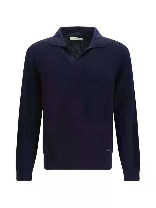 BROOKSFIELD V-neck Sweater With Herringbone Knit And Spread Collar